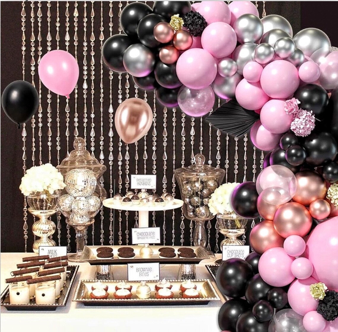 Pink and Black Balloon Arch Kit, 119pcs Pink Rose Gold Silver Balloon ...