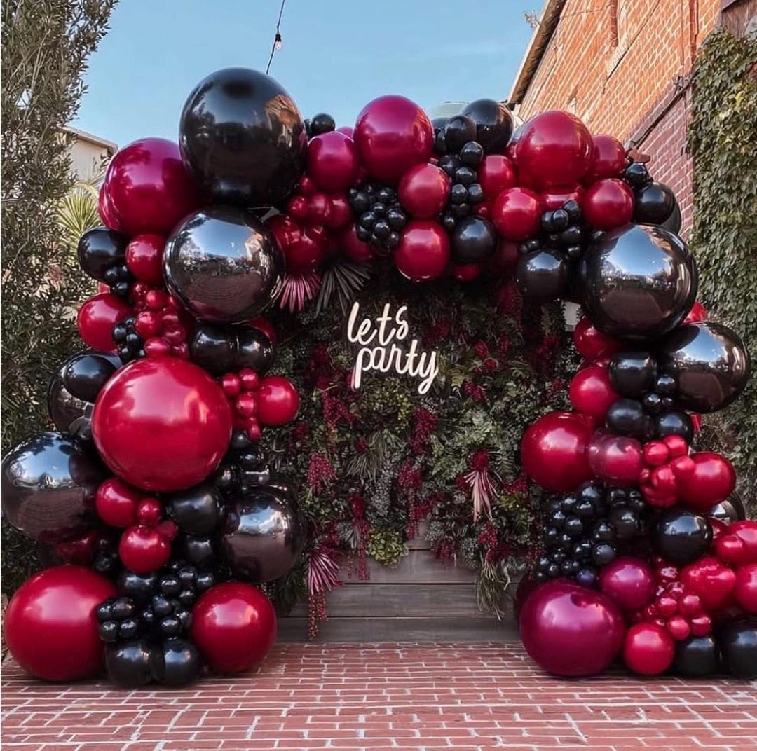 Black Red Balloons Thick Double Stuffed Black Burgundy Balloon Garland ...