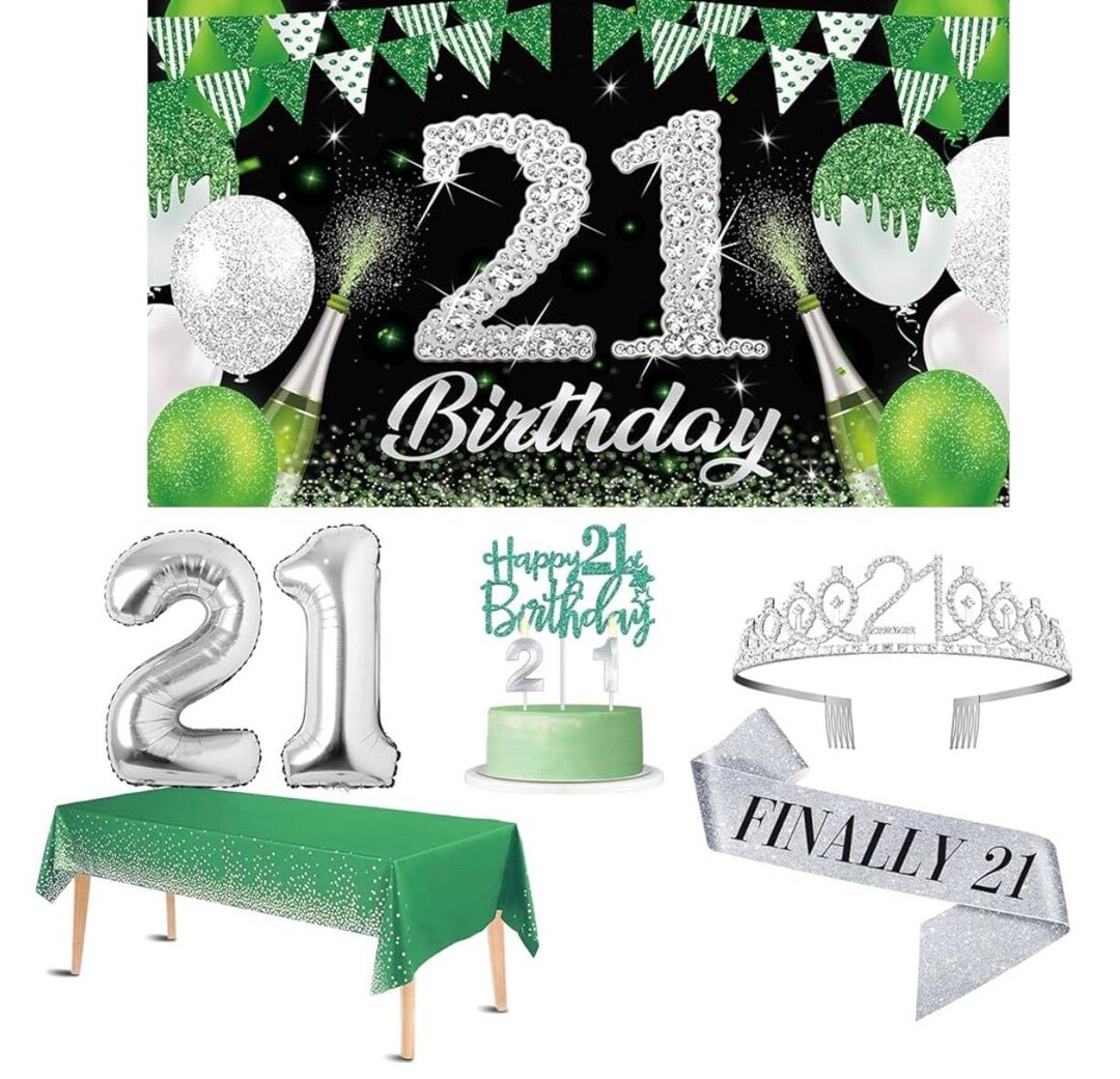 21st Birthday Decorations for Her With 21 Birthday Banner, Tablecloth ...