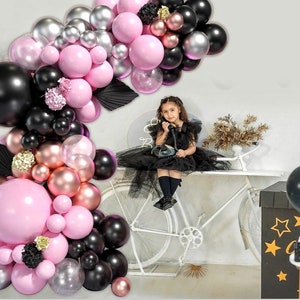 Pink and Black Balloon Arch Kit, 119pcs Pink Rose Gold Silver Balloon ...