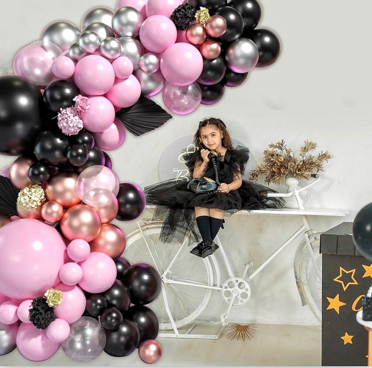 Pink and Black Balloon Arch Kit, 119pcs Pink Rose Gold Silver Balloon ...