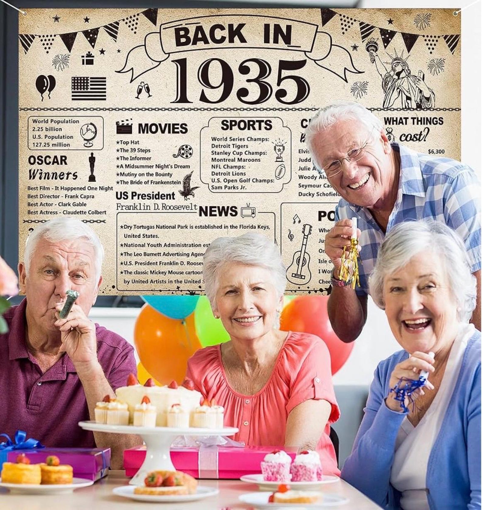 91st Birthday Party Decorations, Vintage Back in 1935 Banner 91 Year ...