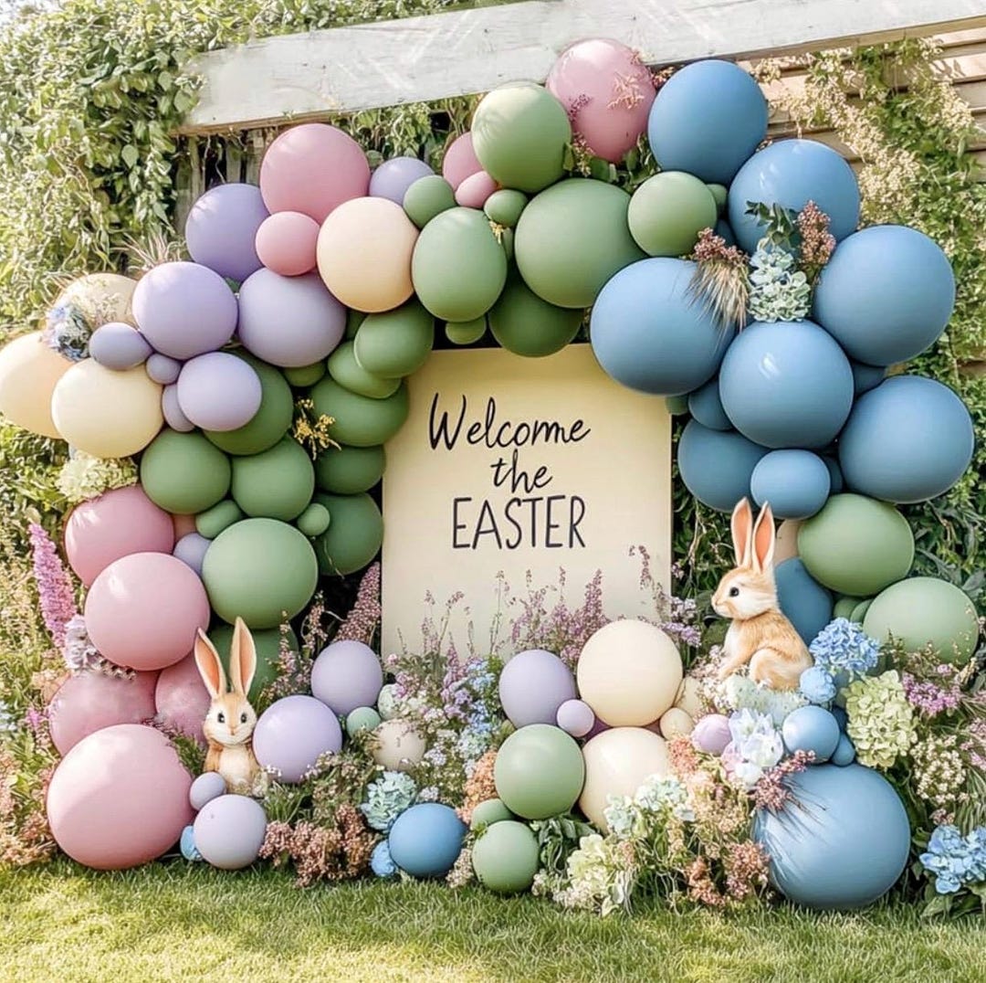 Blue Green Pink Balloon Garland - Double Stuffed Dusty Blue Sage Green ...