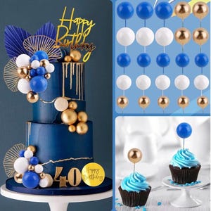 Blue White Gold Ball Cake Toppers Balls Cupcake Toppers Foam Ball ...