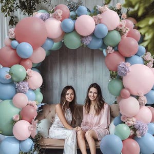 Pink Blue Green Balloons Garland Kit, Double Stuffed Dusty Green Light Blue Blush Dusty Pink ...