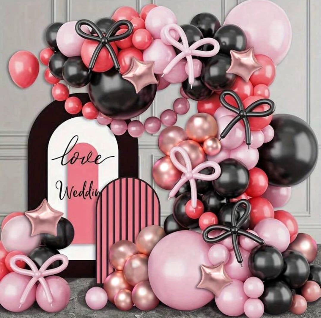 Pink and Black Balloon Arch Kit, 114pcs Retro Dirty Pink Maca Pink ...
