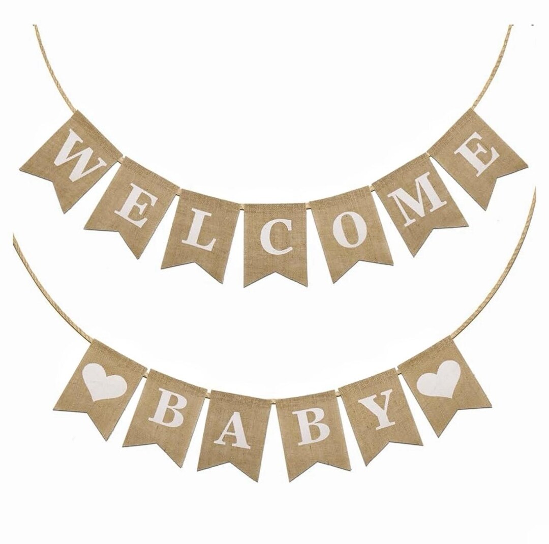 Welcome Baby Banner, Pre-strung Burlap Welcome Baby Sign Banner Baby ...