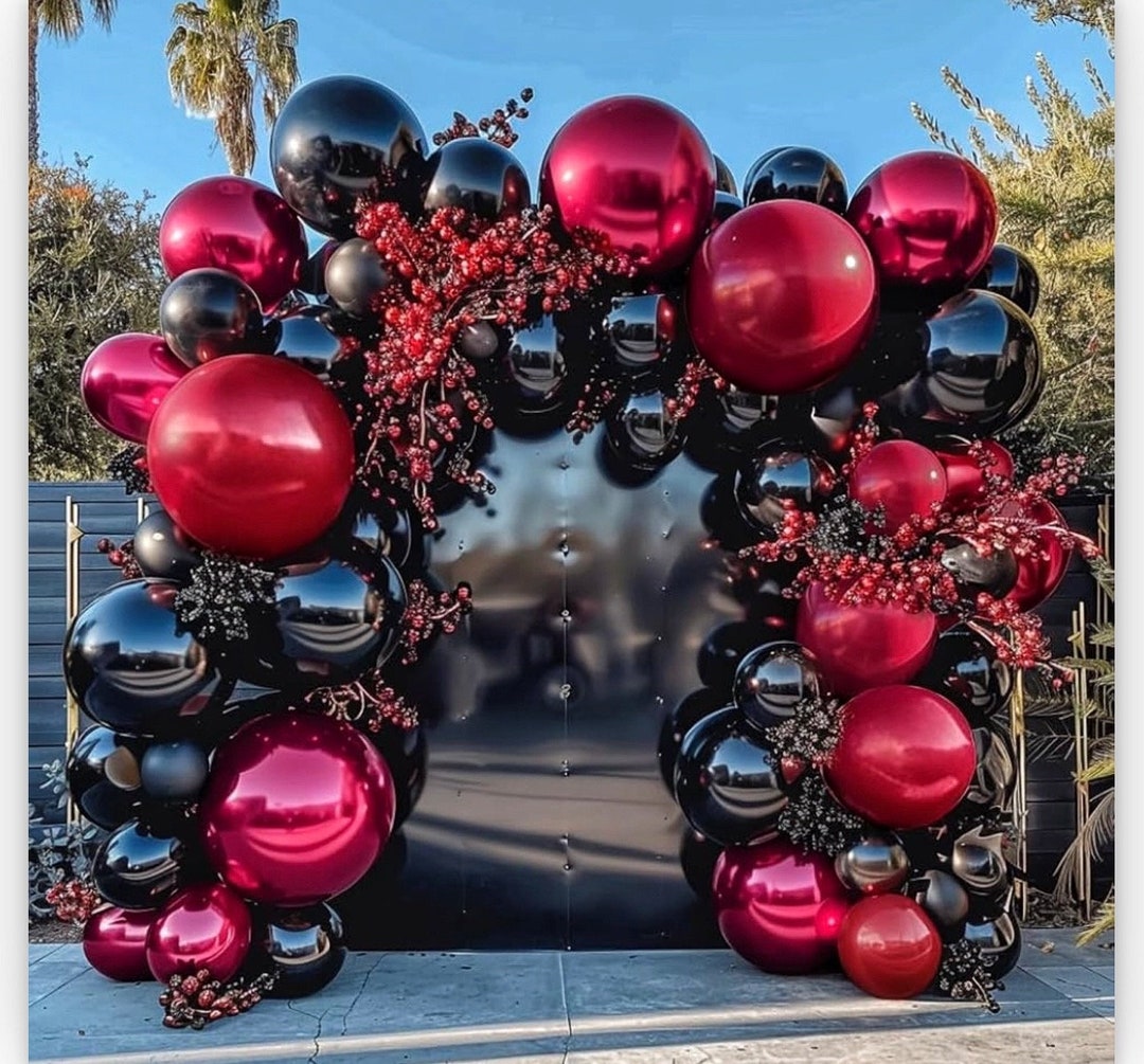 Black Red Balloons Black Burgundy Balloon Garland Metallic Black ...