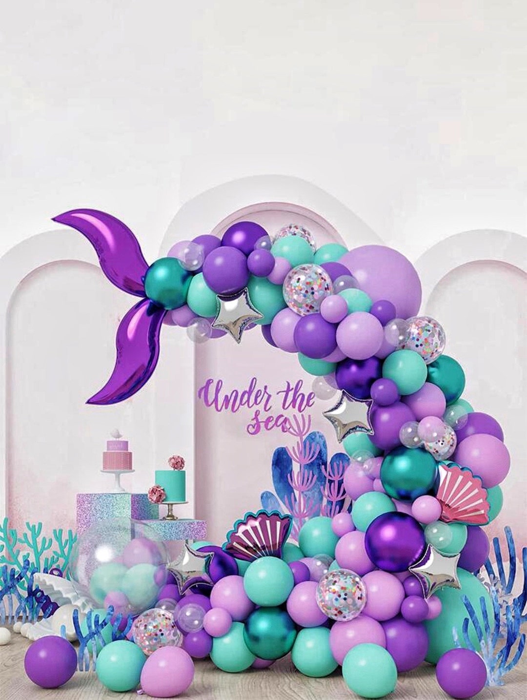 Mermaid Party Balloon Arch Kit, 133pcs Green Purple Little Mermaid ...