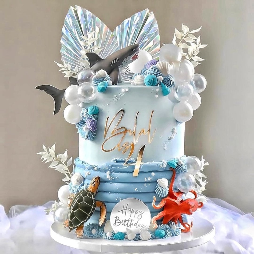 Shark Cake Toppers Shark Turtle Octopus Figurines Decorations Under the ...