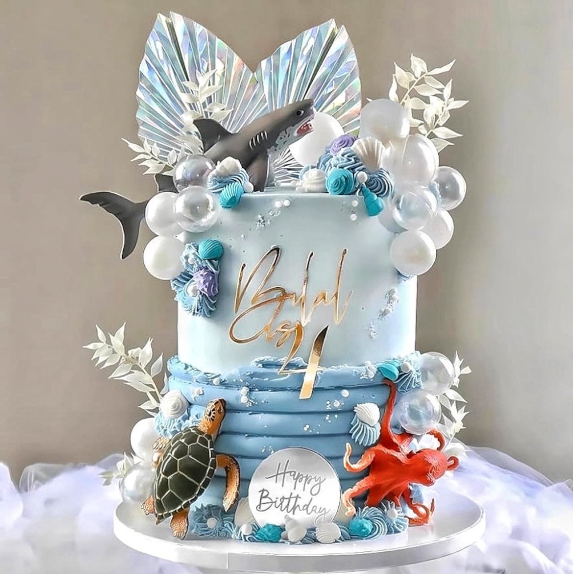 Shark Cake Toppers Shark Turtle Octopus Figurines Decorations Under the ...