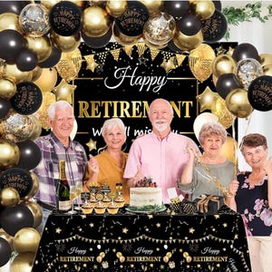 Happy Retirement Party Decorations Kit for Men Women, Black Gold ...