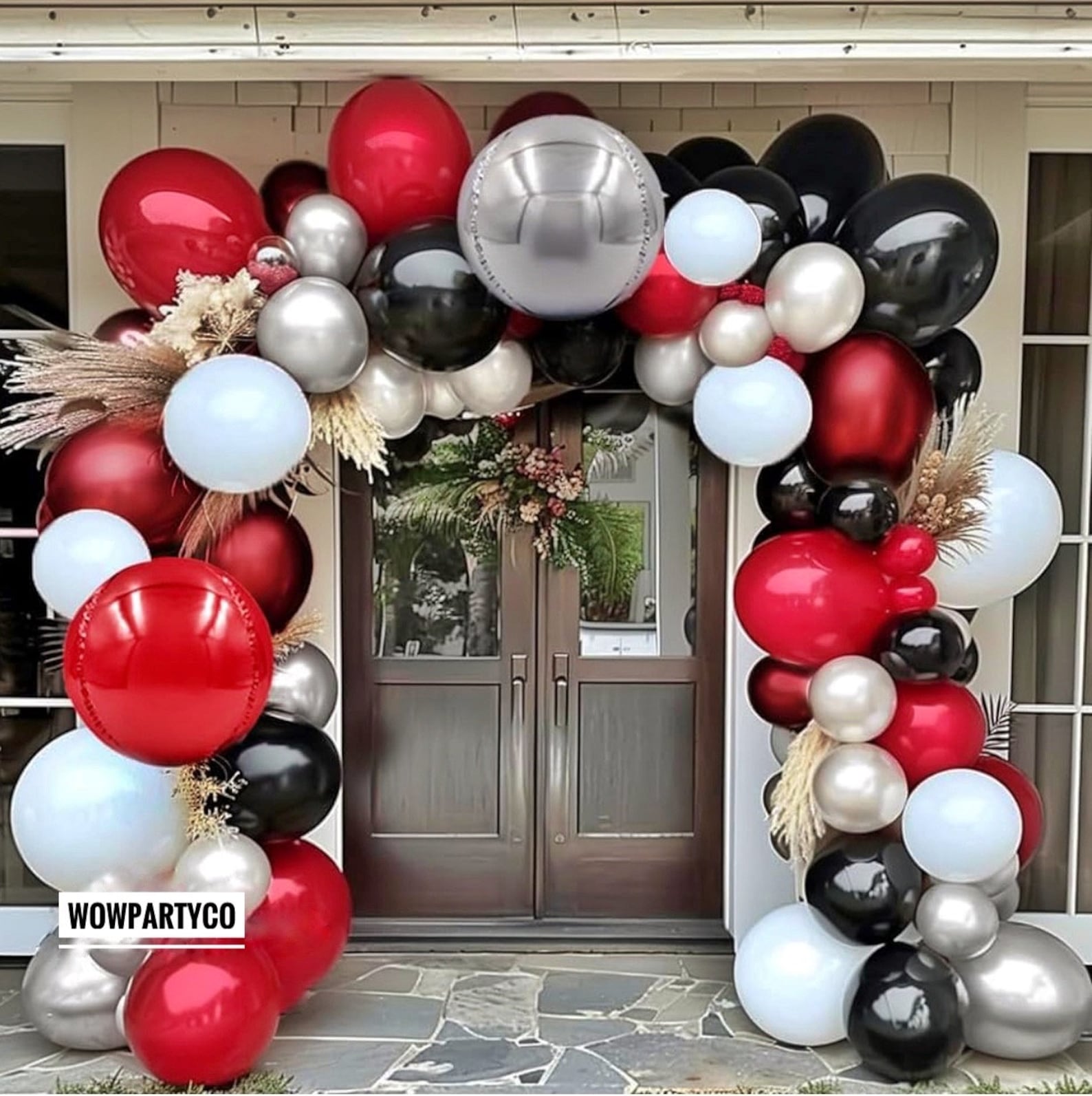 Red Black and White Balloon Arch Double Stuffed Black Red Pearl White ...