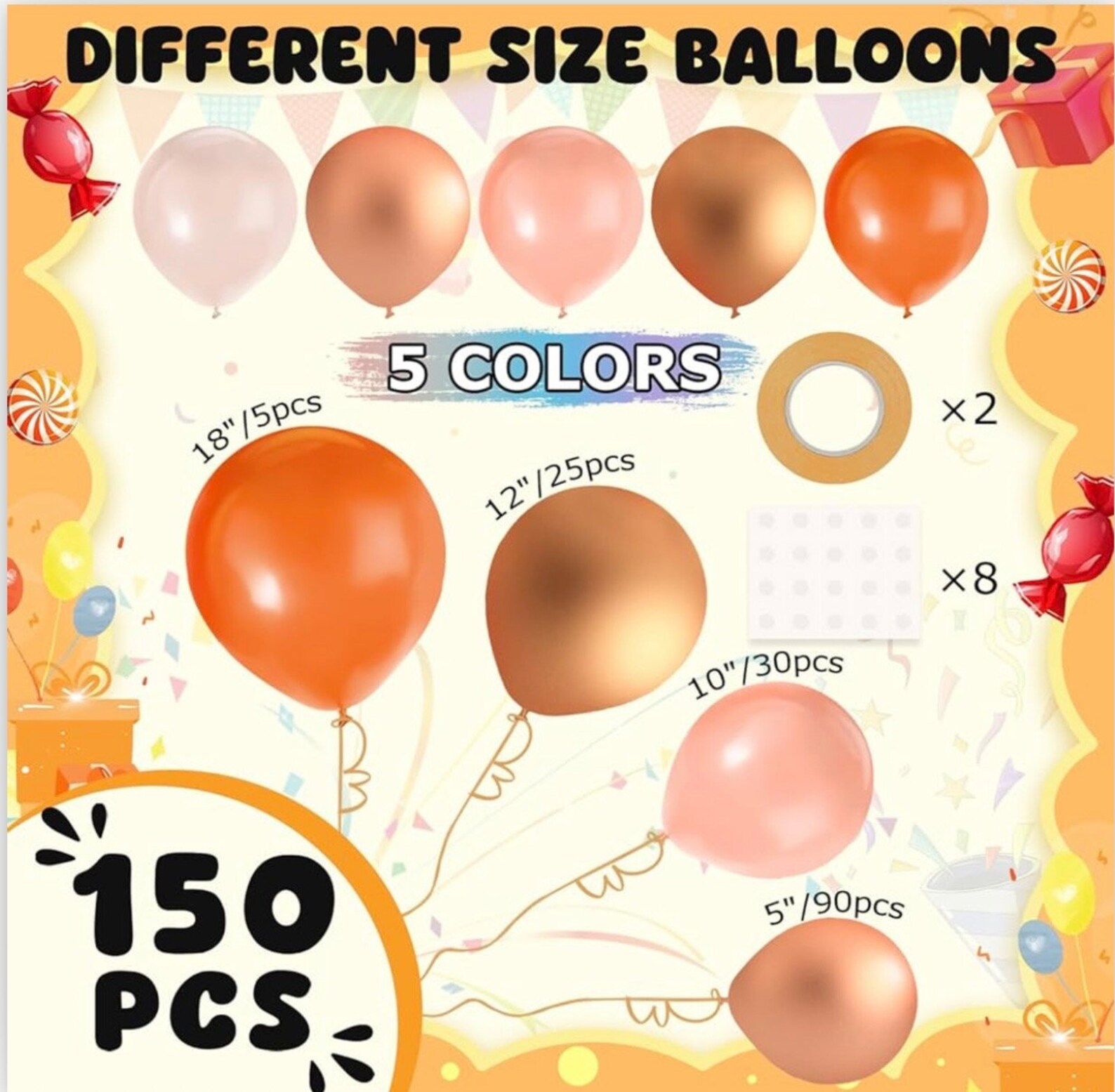 150PCS Orange Balloon Garland Kit, Metallic Orange Balloons Macaron ...
