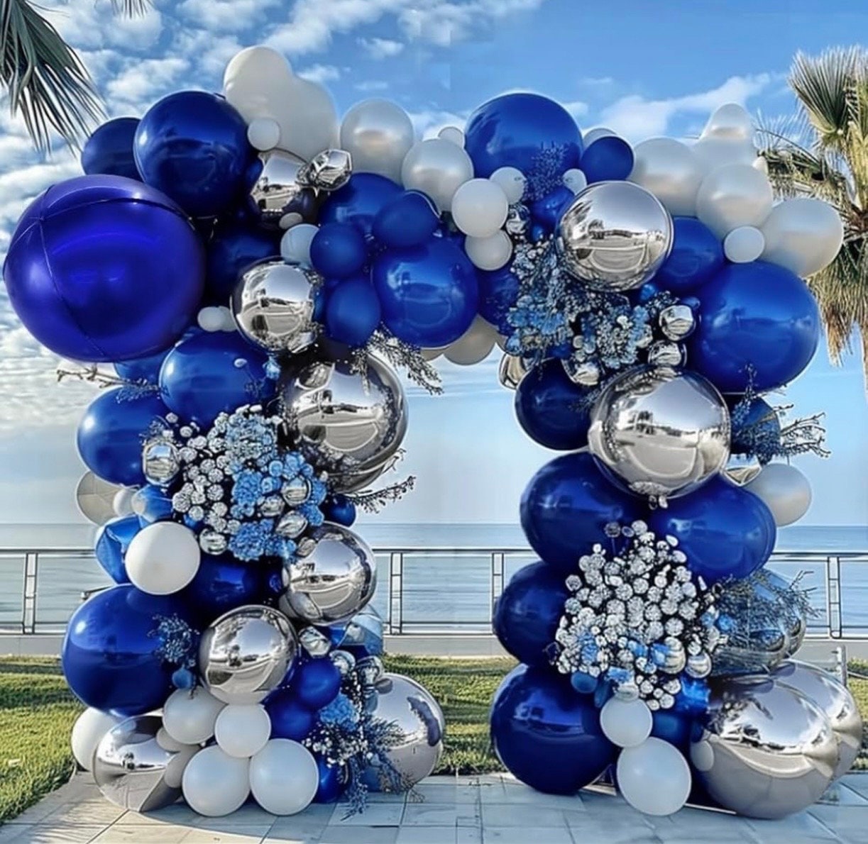 Navy Blue White Balloons Royal Blue Balloon Garland Pearl White Silver Balloon Arch Kit for ...