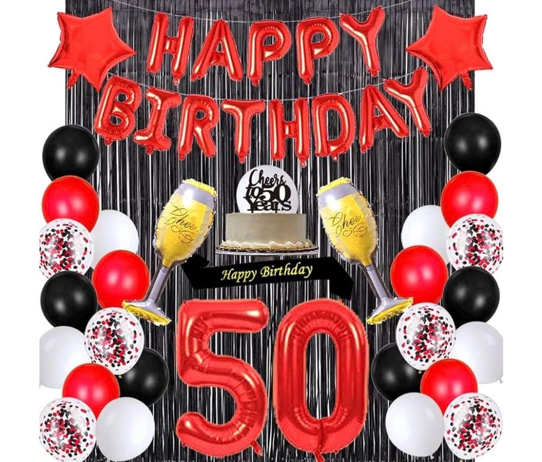 Red 50th Birthday Decorations Happy Birthday Banner Sash Cheers to 50 ...