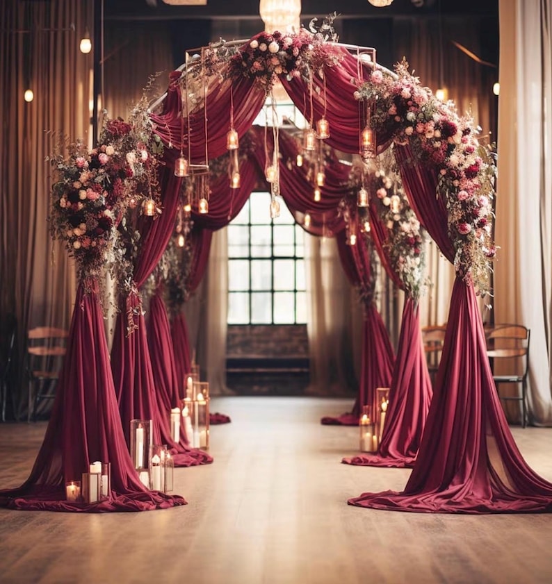 Wedding Arch Draping Fabric, 1 Panel 18FT Burgundy Sheer Backdrop ...