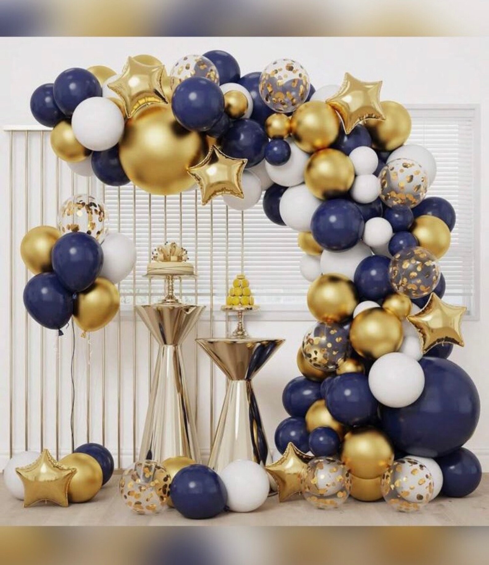 Navy Blue Gold Balloon Garland Arch Kit 154pcs Royal Blue Gold White Balloons With Gold Confetti ...
