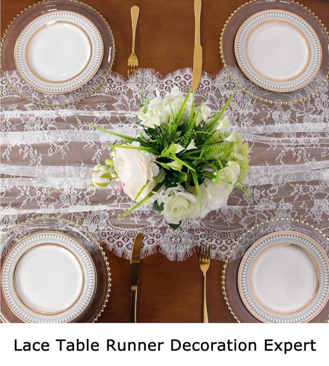 3 Pcs White Lace Table Runner 14 X 120 in Inembroidered Boho Table ...