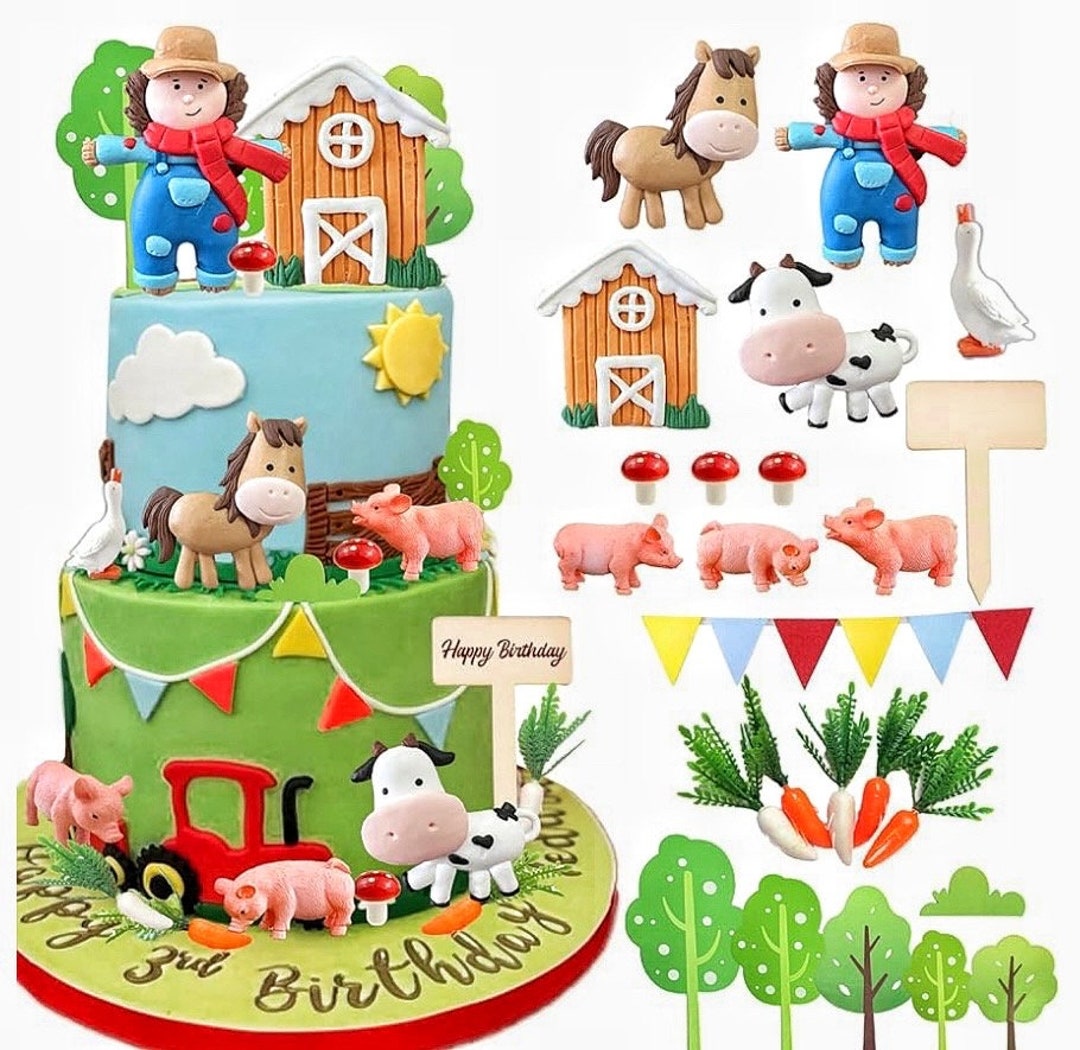 Farm Animal Cake Toppers With Cow Horse Goose Pig Cake Decorations for ...