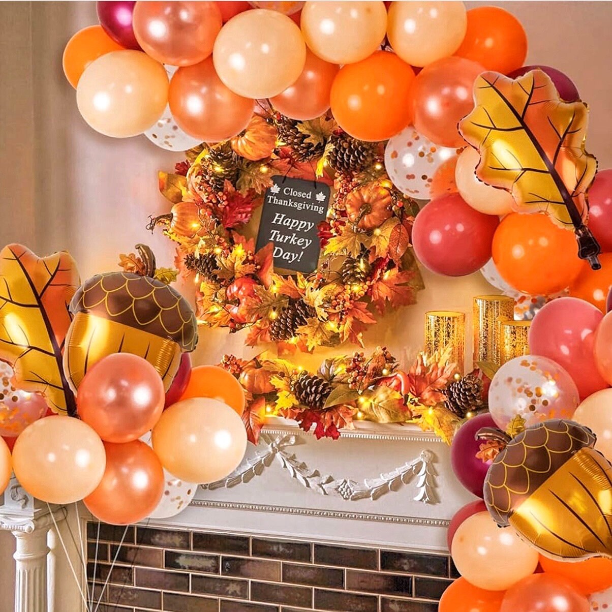 147pcs Fall Balloon Garland Arch Kit Orange Burgundy Skin Confetti ...