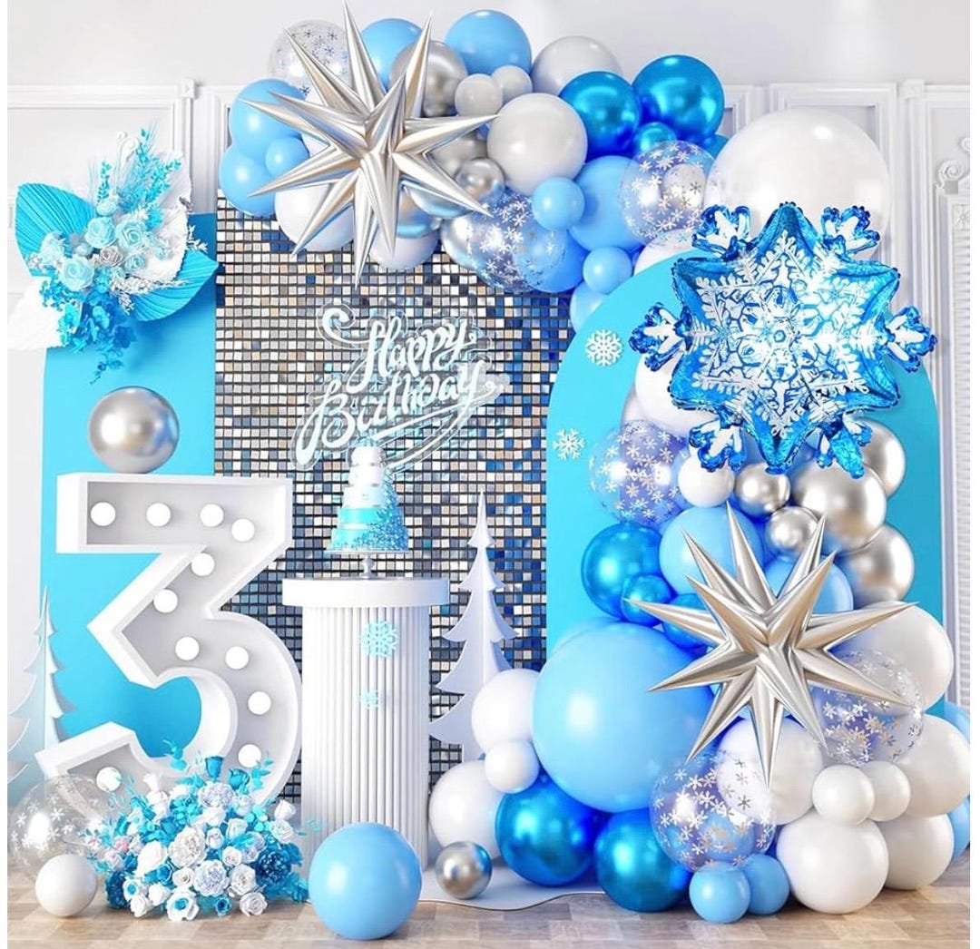 Snowflake Balloon Garland Arch Kit ,silver Blue White Balloon Arch ...