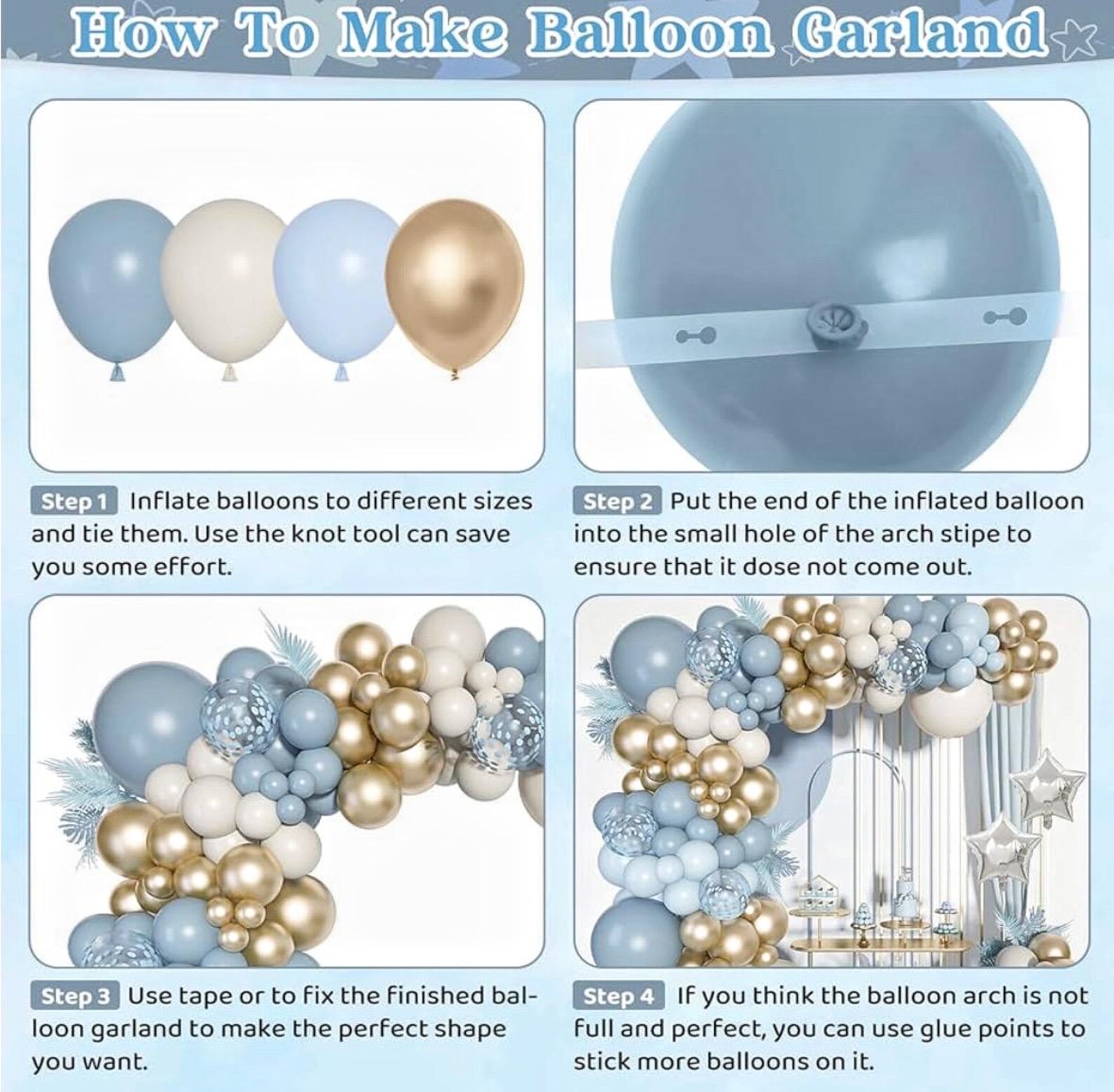 Dusty Blue Balloons Arch Kit, Fog Blue Sand White Champagne Gold Latex ...