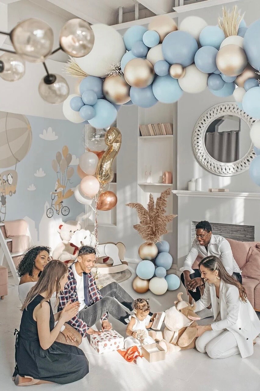 Dusty Baby Blue Balloons Balloon Arch Garland Kit,sand White Metallic ...