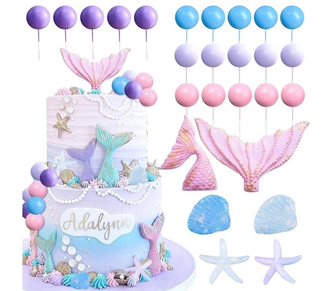 Purple Pink Little Mermaid Cake Topper Under the Sea Cake Decoration ...