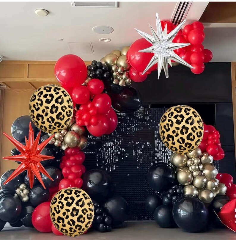 Red Black Gold Balloon Arch Garland Kit Leopard Cheetah Print Party ...