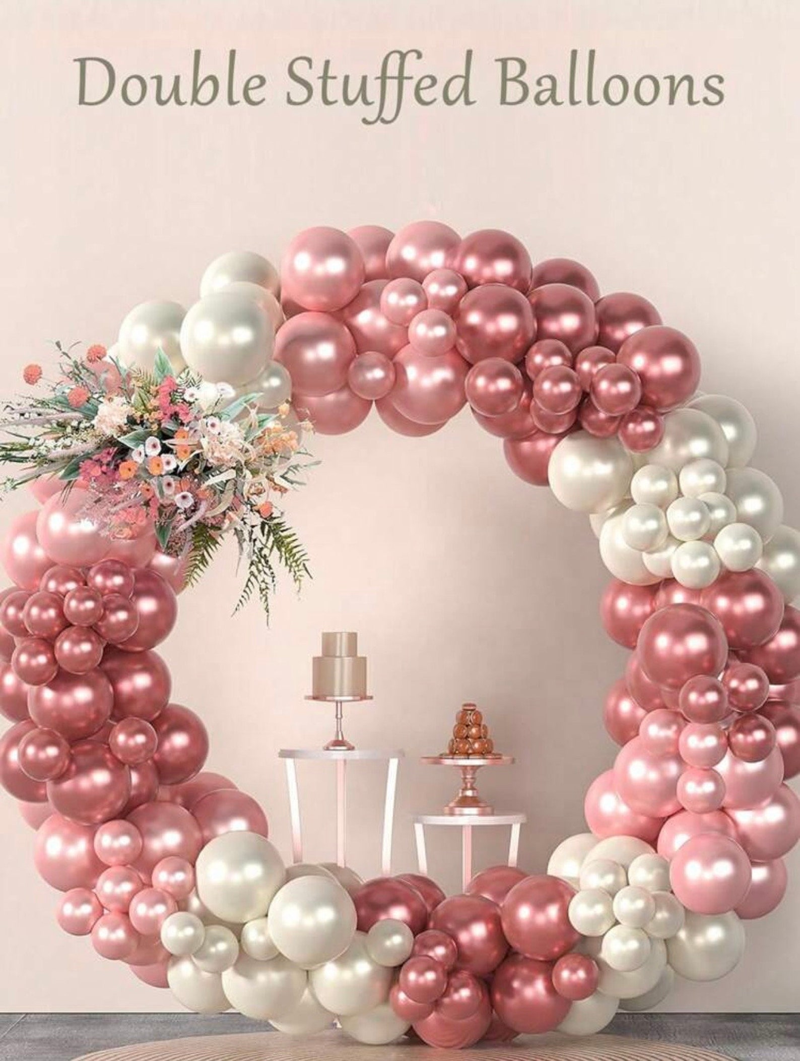 Pearl White Pink Double Stuffed Balloons Garland White Sand Rose Gold ...