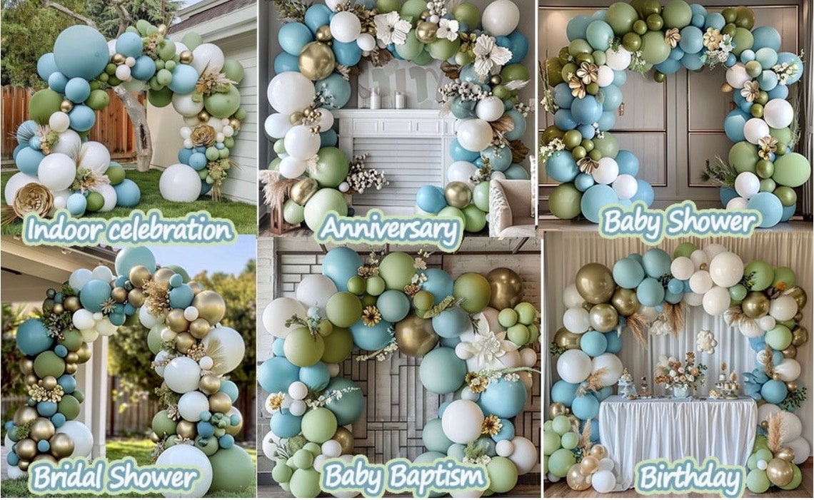 Dusty Blue Green Balloon Garland Olive Green Blue White Balloons Mist ...