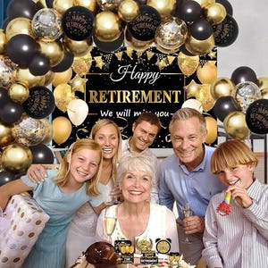 Happy Retirement Party Decorations Kit for Men Women, Black Gold ...