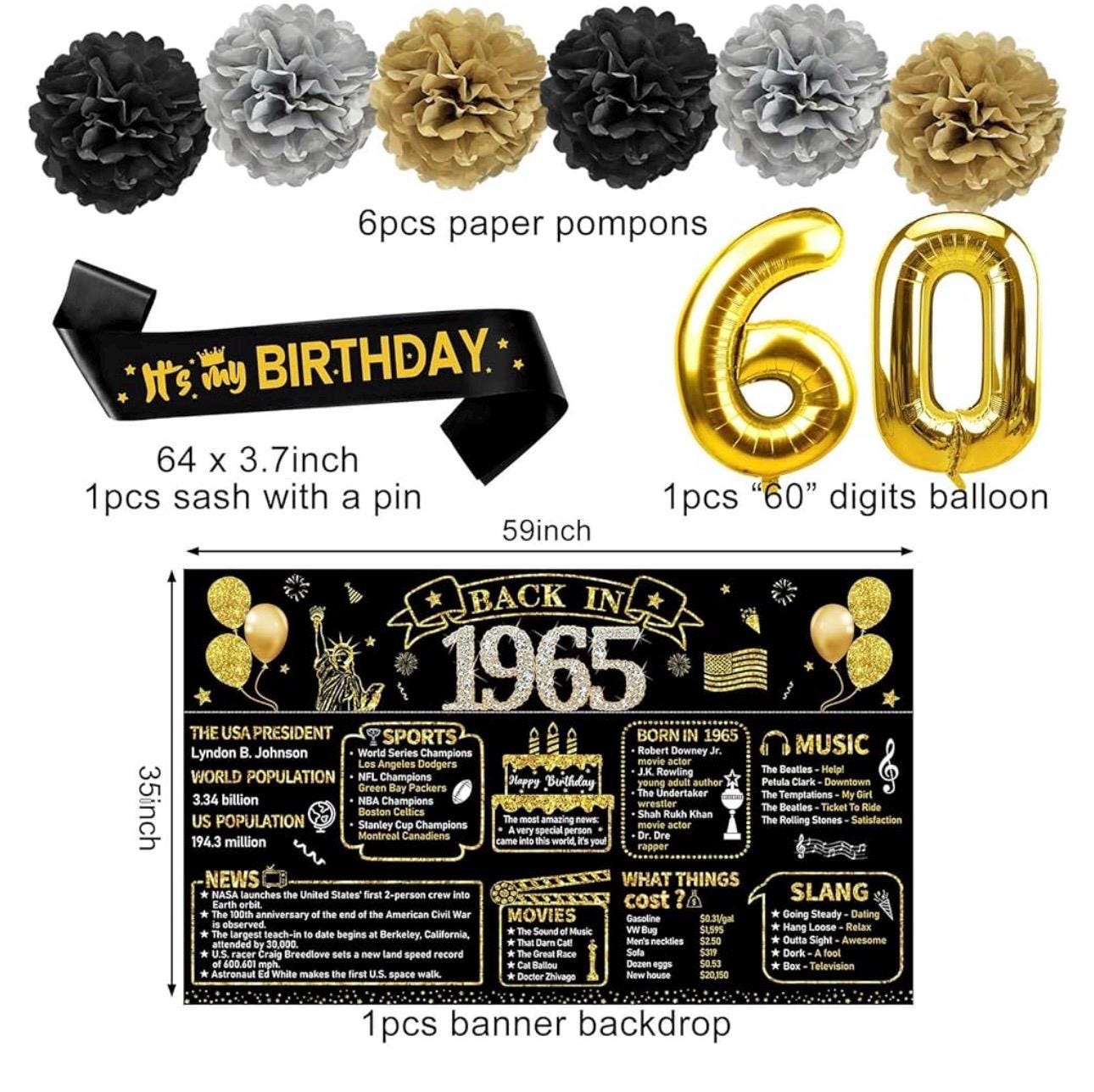60th Birthday Decorations for Men Women, 21pcs Back in 1965 Banner ...