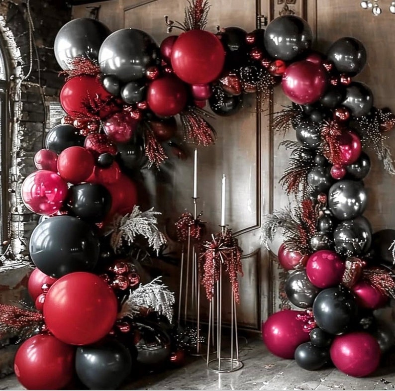 Black Red Balloons Black Burgundy Balloon Garland Metallic Black ...