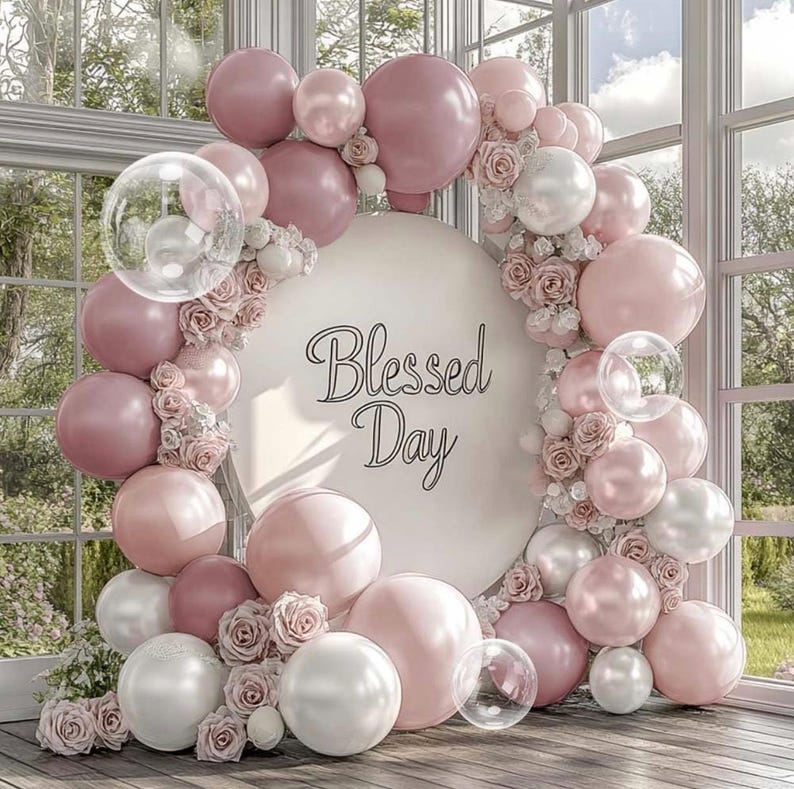 Pink and White Balloons Double Stuffed Pearl Balloon Garland Kit Light ...