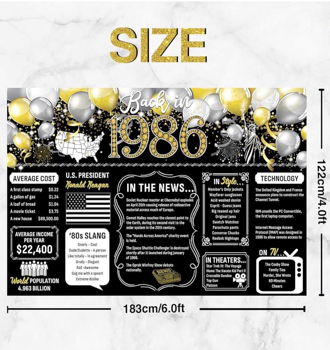 Back in 1986 Backdrop Large Wall Banner, Cheers to 40 Years, Happy 40th ...