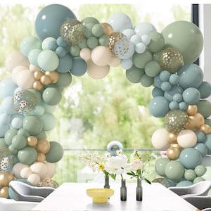 170pcs Dusty Blue Green Balloon Garland Arch Kit Haze Fog Blue Ash Mist ...