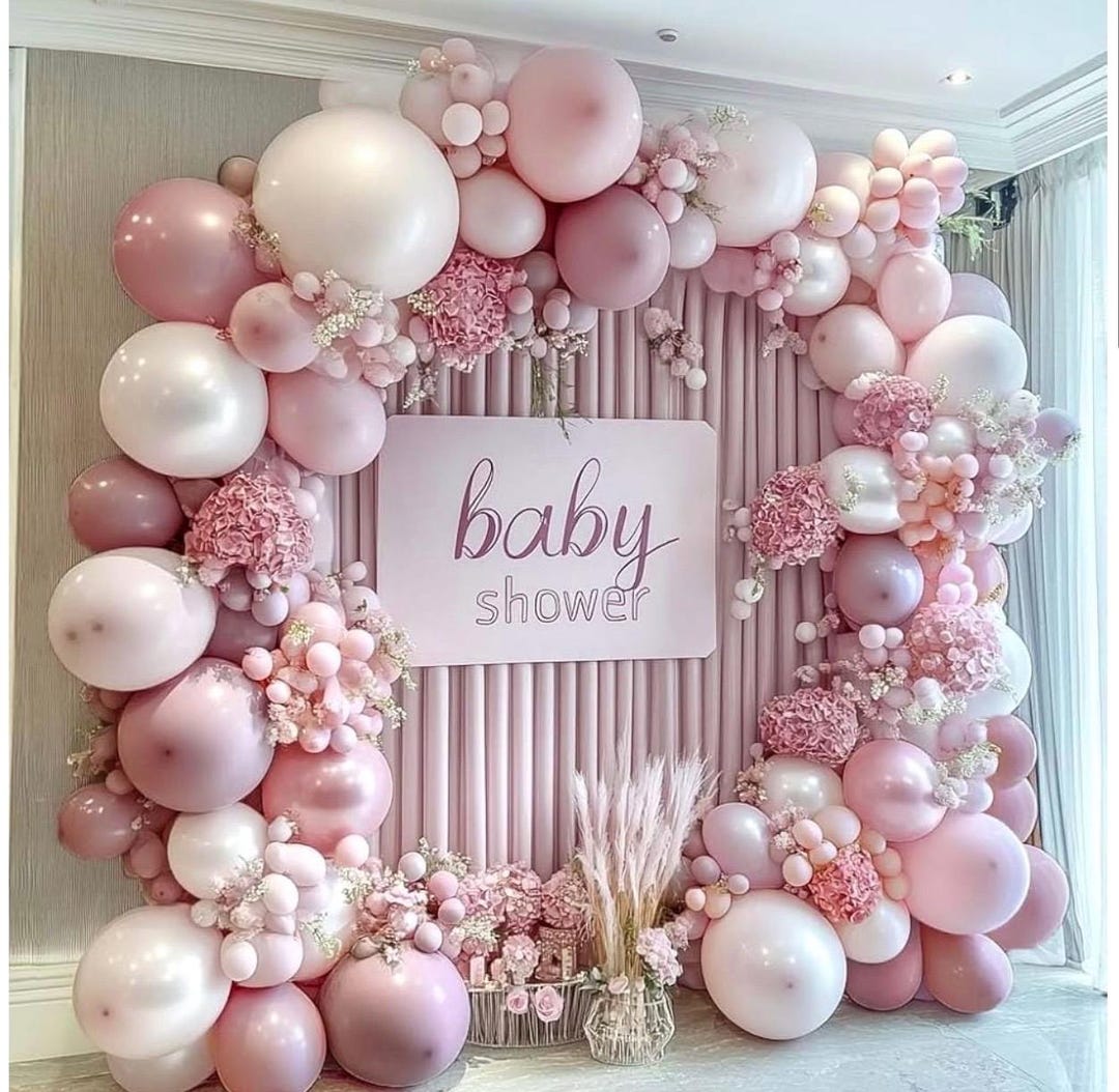 Pink and White Balloons Double Stuffed Pearl Balloon Garland Kit Light ...