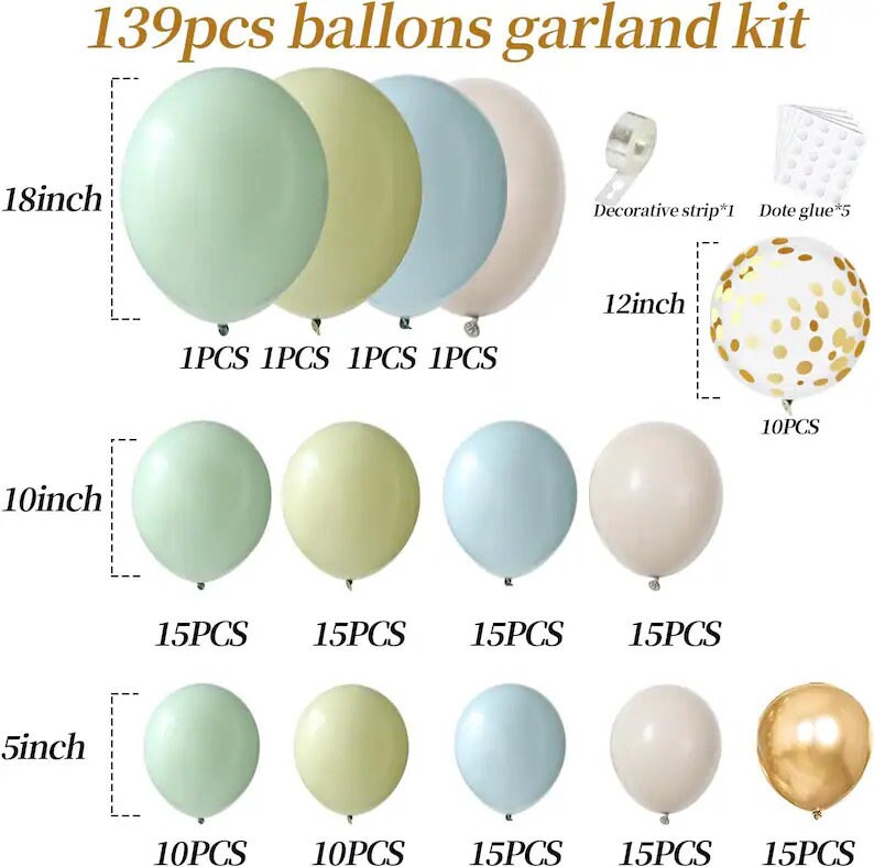 139pcs Dusty Blue Green Balloon Garland Arch Kit, Haze Fog Blue Ash ...