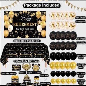 Happy Retirement Party Decorations Kit for Men Women, Black Gold ...