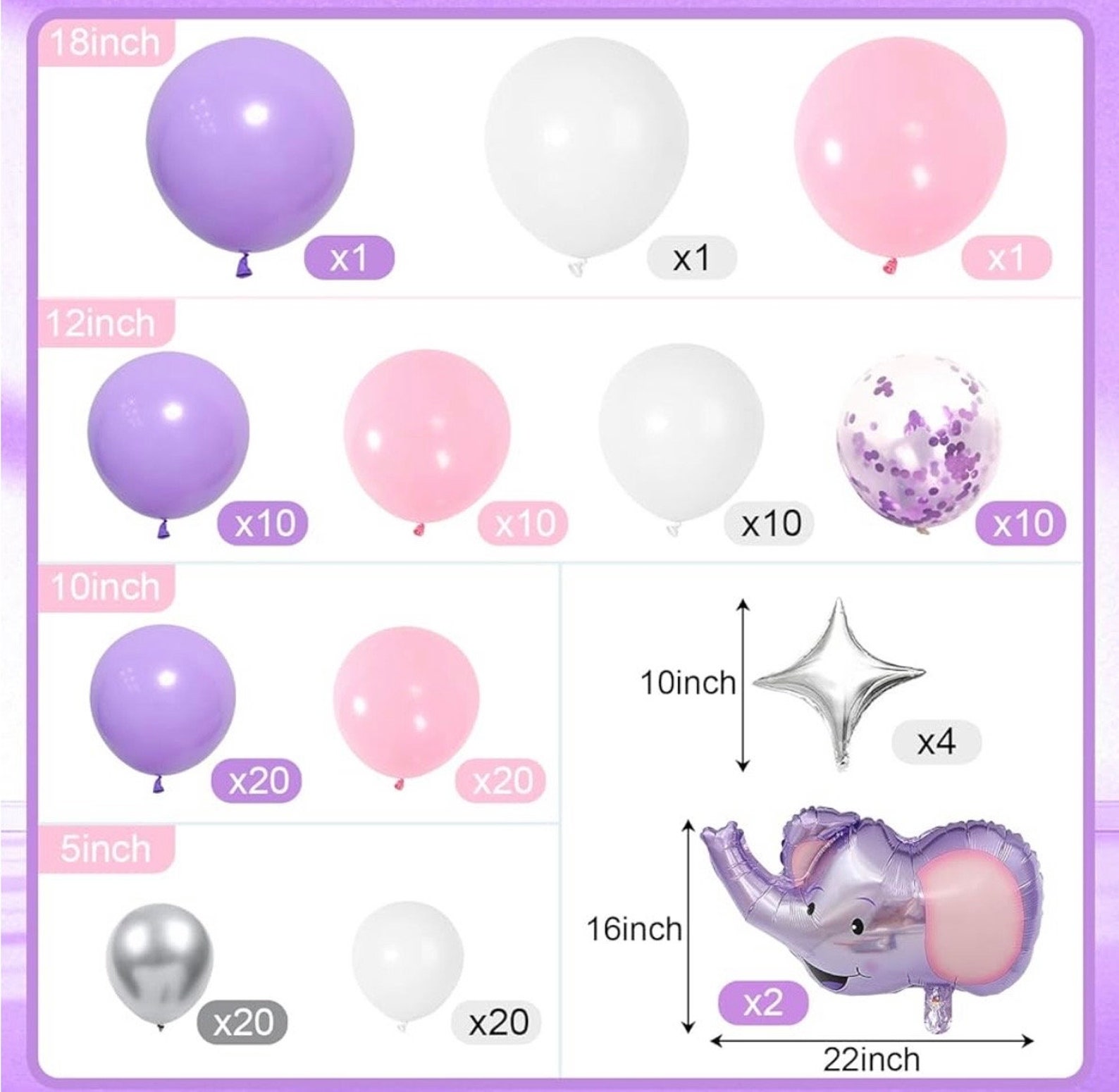 129PCS Elephant Baby Shower Balloon Arch for Girl Purple Pink Confetti ...