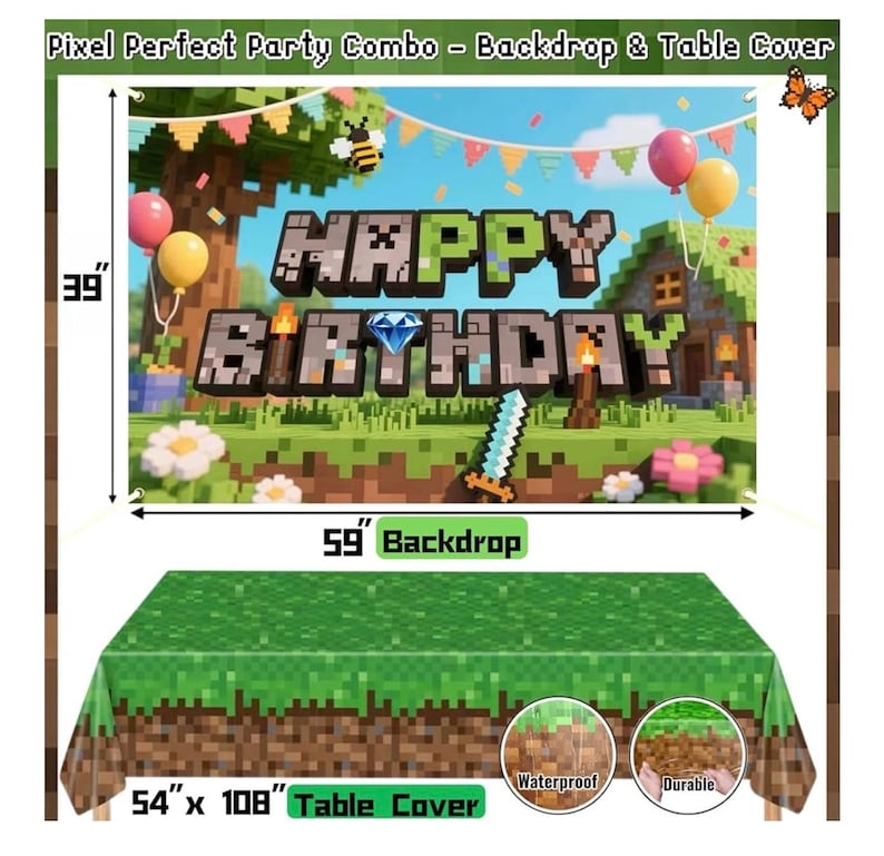 Pixel Game Birthday Party Decorations for Boys, Green Black Balloon ...