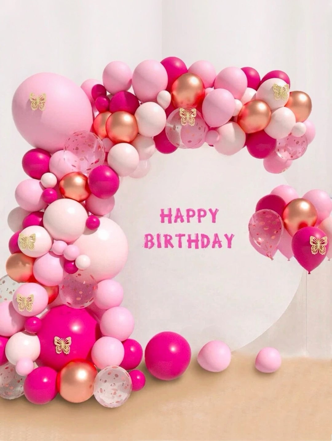 Pink Balloons Arch Garland Kit, Hot Pink Beige Rose Gold Metallic ...