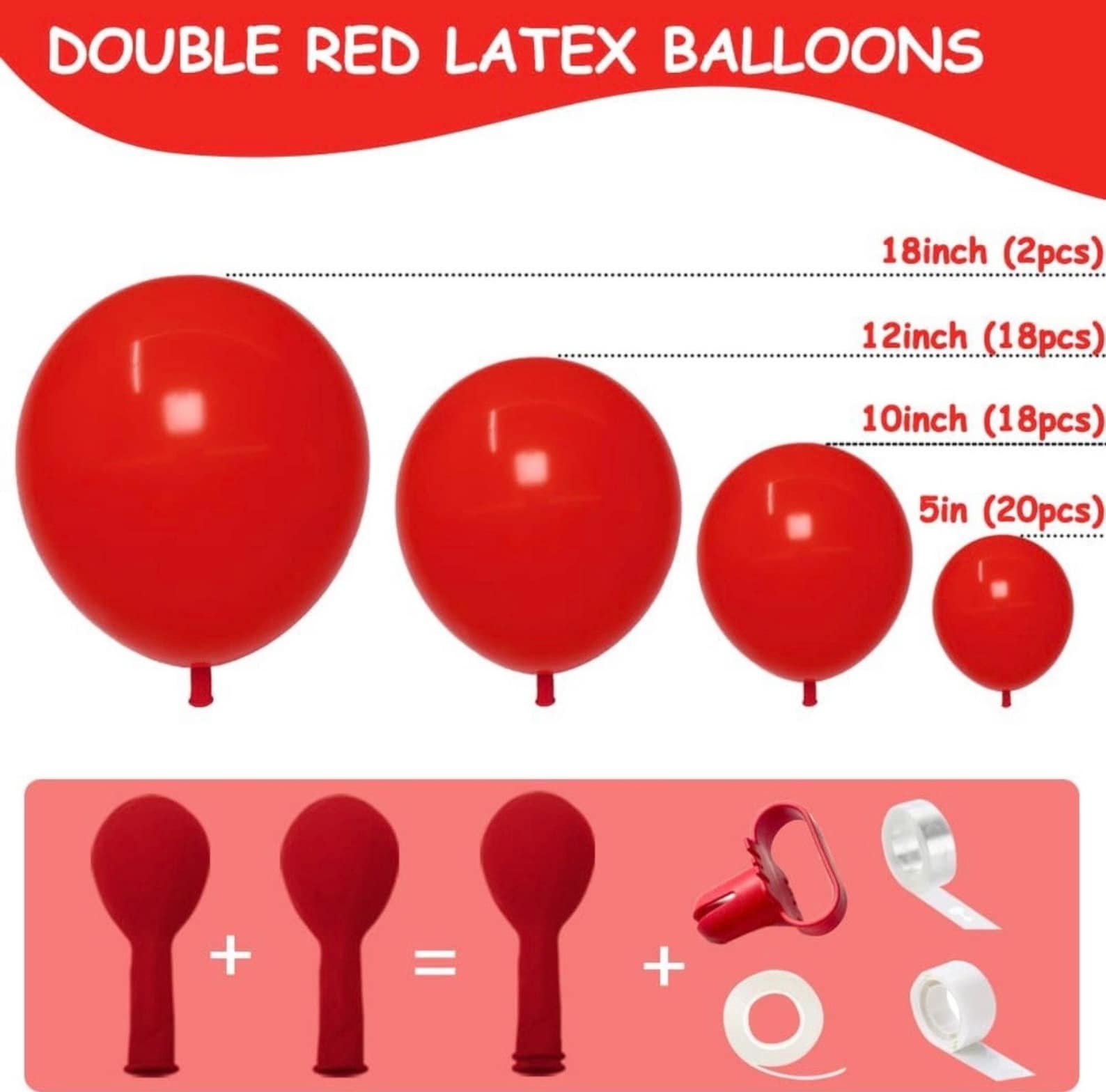 Red Balloons Double Stuffed Red Balloons Different Sizes Latex Ruby Red ...
