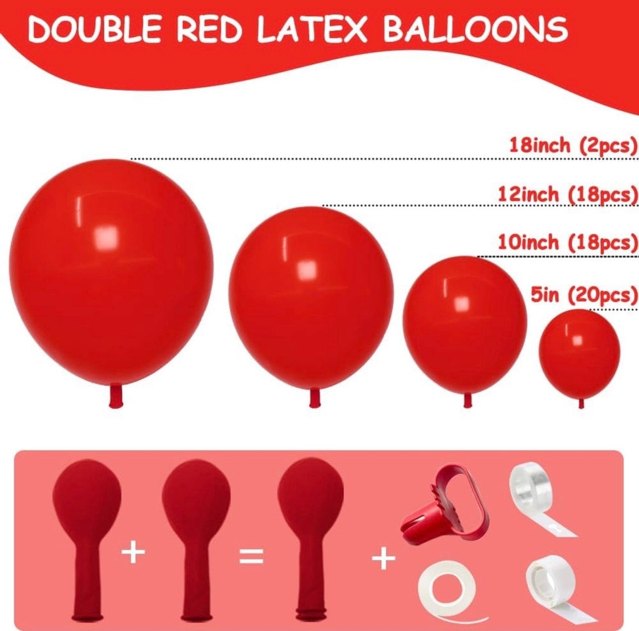Red Balloons Double Stuffed Red Balloons Different Sizes Latex Ruby Red ...