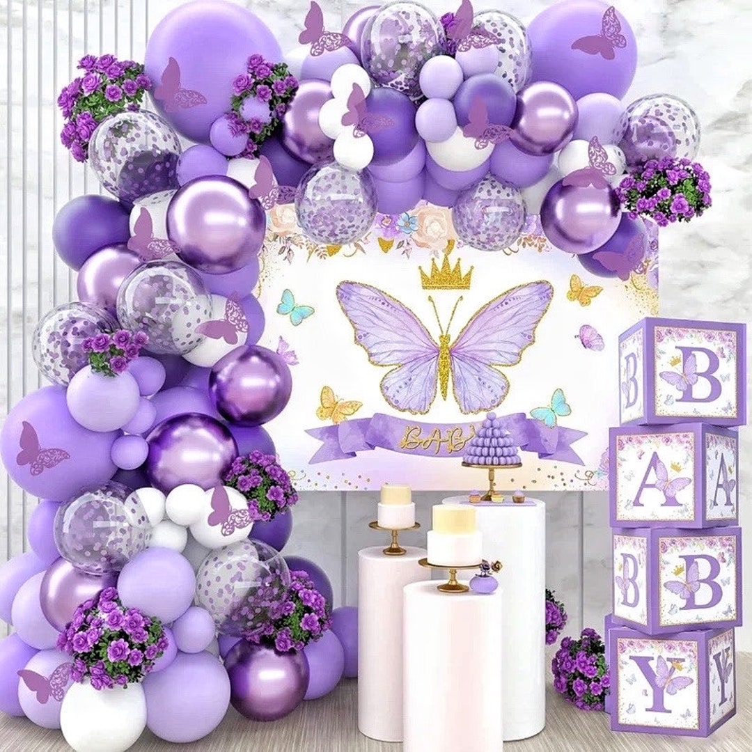Purple Butterfly Baby Shower Decorations for Girl，purple Balloon ...