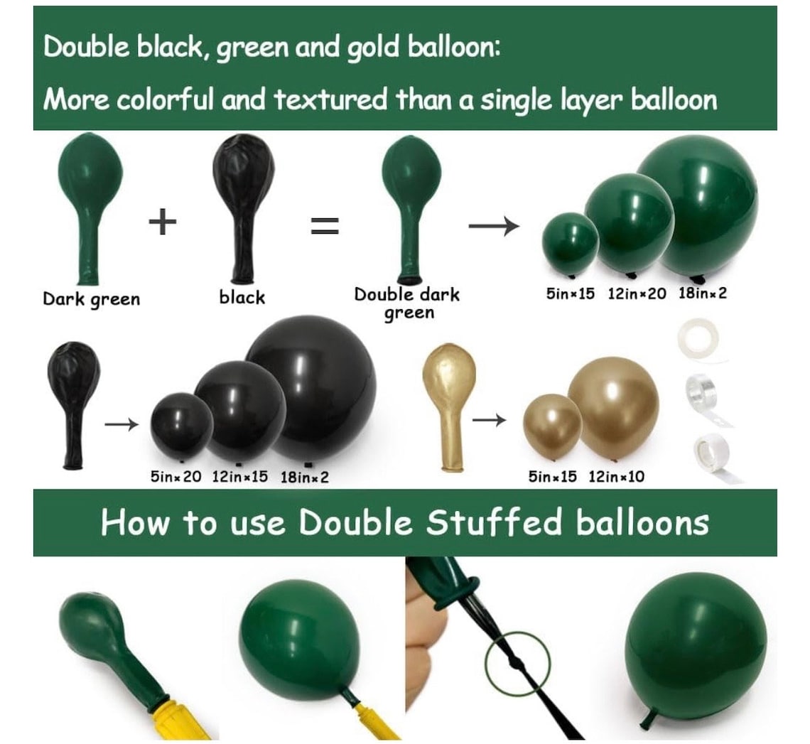 Black Green Gold Balloon Garland Double Stuffed Dark Green Gold ...