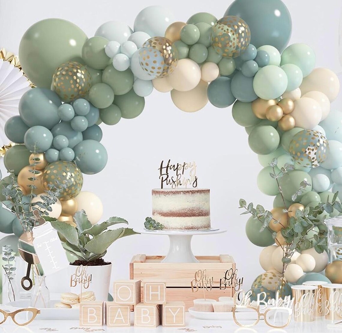 170pcs Dusty Blue Green Balloon Garland Arch Kit Haze Fog Blue Ash Mist ...