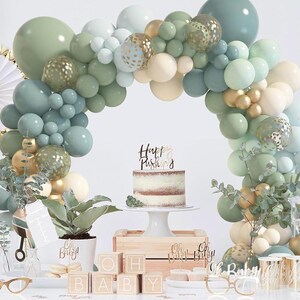 170pcs Dusty Blue Green Balloon Garland Arch Kit Haze Fog Blue Ash Mist ...